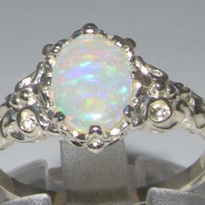 LetsBuyGold 925 Sterling Silver Real Genuine Opal Womens Solitaire Engagement Ring - Size 6