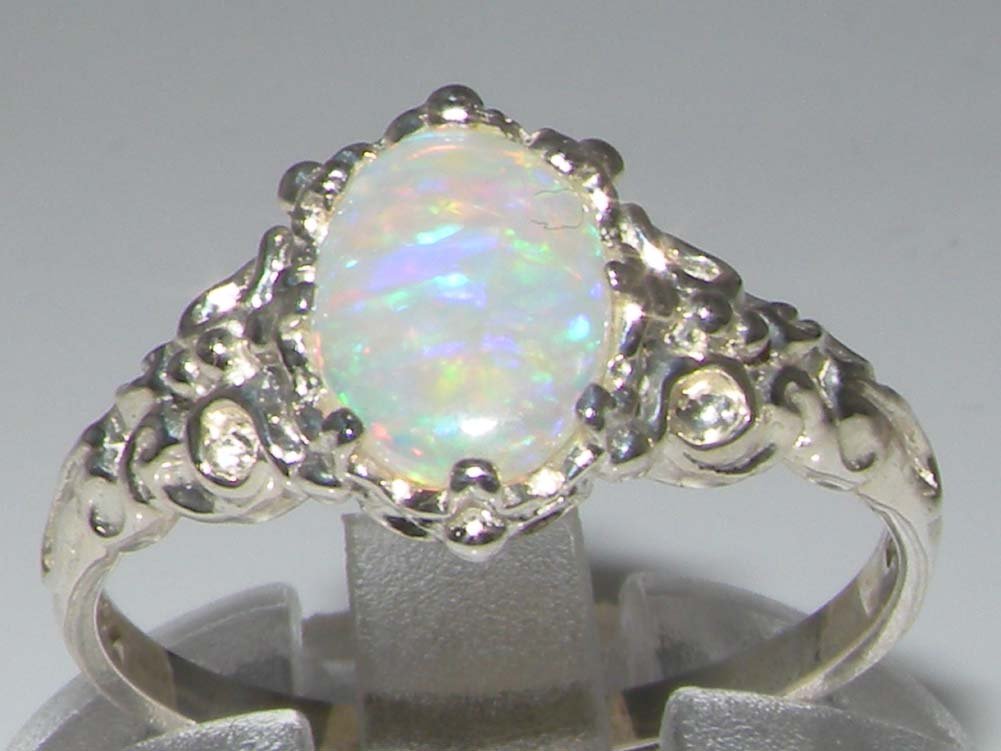 LetsBuyGold 925 Sterling Silver Real Genuine Opal Womens Solitaire Engagement Ring - Size 6