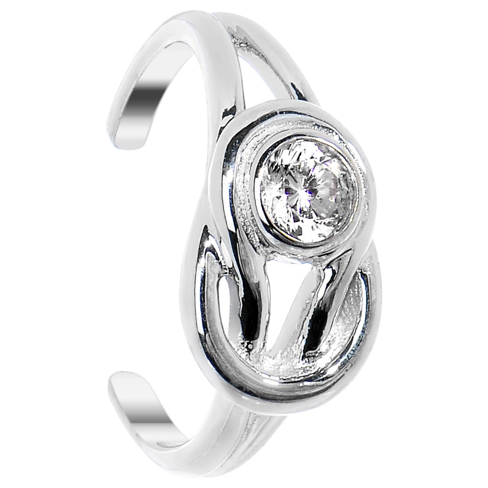 Body Candy 925 Sterling Silver Lovers Knot Cubic Zirconia Adjustable Toe Ring