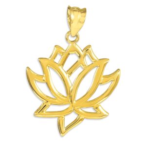 14k yellow gold openwork yoga lotus flower charm pendant