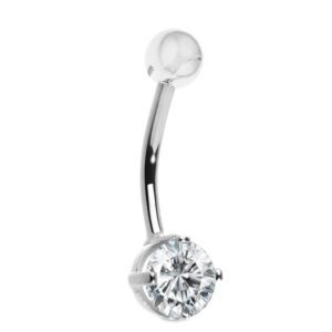 ritastephens 14k solid gold white belly button navel ring cz cubic zirconia body art