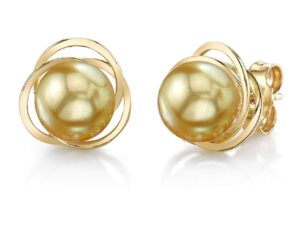 the pearl source 14k gold 9-10mm round genuine golden south sea cultured pearl lexi earrings for women