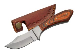 szco supplies 7.25” small upsweep drop-point outback pakkawood handle skinning knife with sheath,brown