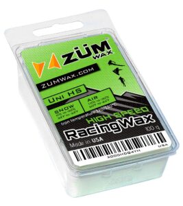 zumwax high speed racing glide wax ski/snowboard/nordic/cross-country - all temperature universal - 100 gram. super-fast!!! environmentally friendly & non-toxic! fully tsca compliant!!!