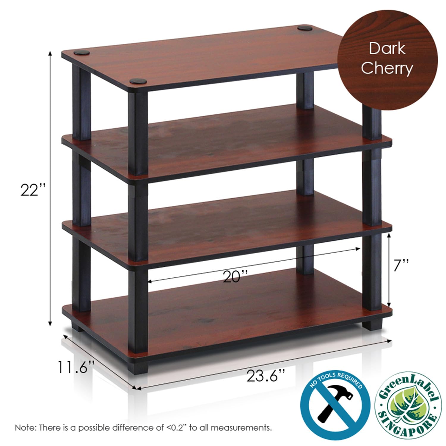 Furinno Turn-S-Tube 3-Tier Shoe Rack, Dark Cherry/Black