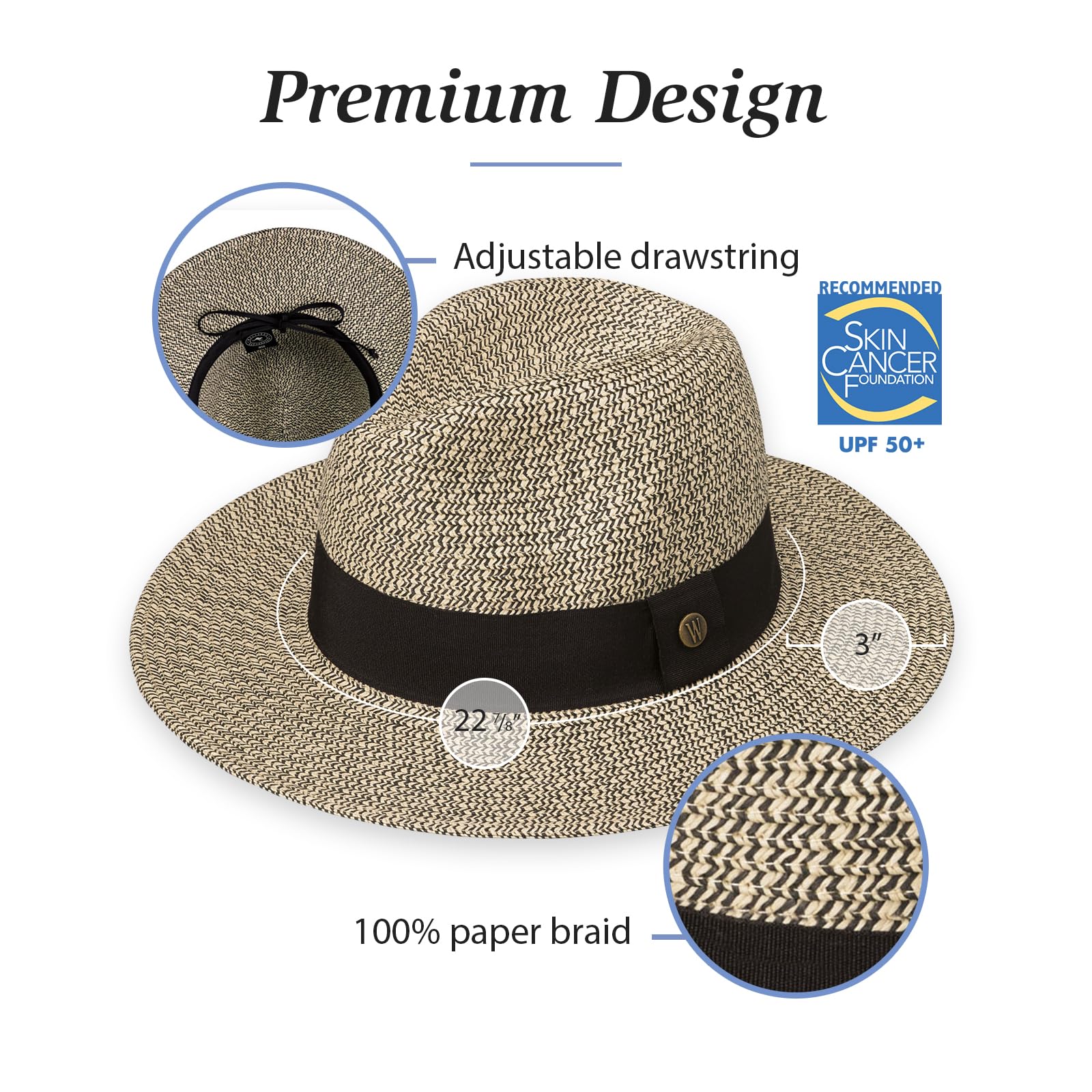 Wallaroo Hat Company Women’s Josie Fedora – UPF 50+ Sun Protection, Wide Brim, Packable Design and Adjustable Sizing for Medium Crown Sizes – Sun-Smart Hat for Travel and Everyday (Mixed Black)