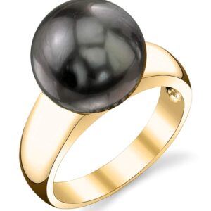 The Pearl Source 14K Gold 10-11mm Round Genuine Black Tahitian South Sea Cultured Pearl Abigail Ring for Women