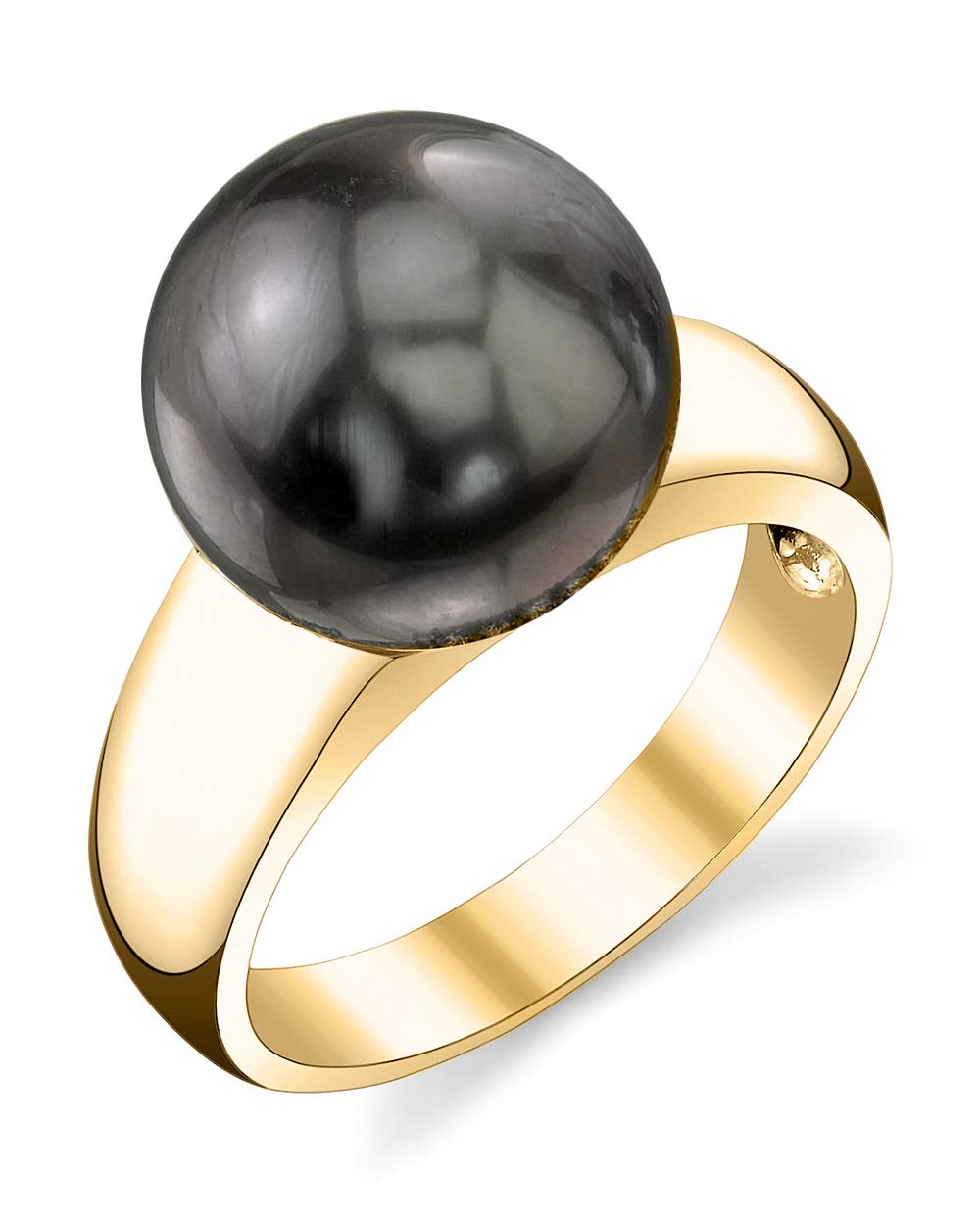 The Pearl Source 14K Gold 10-11mm Round Genuine Black Tahitian South Sea Cultured Pearl Abigail Ring for Women