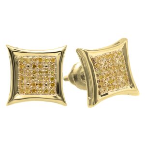 dazzlingrock collection 0.15 ctw. round yellow diamond kite shape screw back stud earrings for men in 10k yellow gold