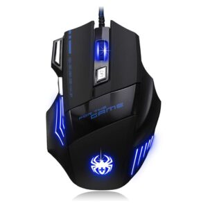 Zelotes Ergonomic 7200 DPI LED Optical Wired Gaming Mouse Mice 7 Buttons Compatible Mac Pro Gamer PC Laptop Desktop Notebook-Black Black(T80)