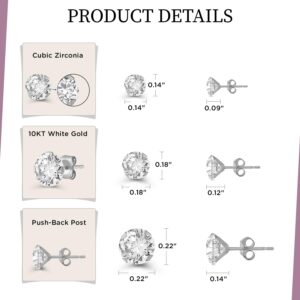 Jewelili 10k White Gold with 4mm, 5mm and 6mm White Round Cubic Zirconia Stud Earrings, 3 Pairs