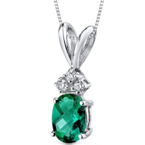 peora created emerald with genuine diamonds pendant in 14 karat white gold, dainty solitaire, oval shape, 7x5mm