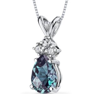 peora created alexandrite with genuine diamonds pendant for women 14k white gold, color-changing pear shape, 7x5mm, 1 carat total