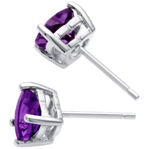 Peora Solid 14K White Gold Amethyst Heart Stud Earrings for Women, 1.50 Carats total Genuine Gemstone Birthstone Classic Solitaire Studs, Friction Back