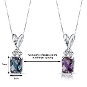 PEORA 14K White Gold Created Alexandrite with Genuine Diamond Pendant, Color-Changing Solitaire, Radiant Cut, 7x5mm, 1.25 Carats total