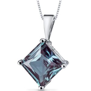 peora created alexandrite pendant for women 14k white gold, classic solitaire, color-changing 3 carats princess cut, 8mm