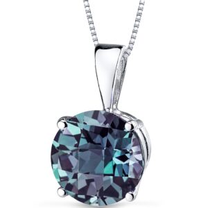 peora created alexandrite pendant for women 14k white gold, color-changing classic solitaire, 2.35 carats round shape 8mm, aaa grade