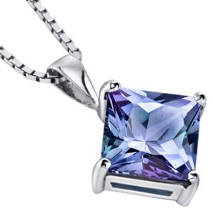 PEORA Created Alexandrite Pendant for Women 14K White Gold, Classic Solitaire, Color-Changing 3 Carats Princess Cut, 8mm