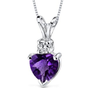 peora amethyst with diamond heart pendant for women 14k white gold, genuine gemstone birthstone heart shape solitaire, 6mm, 0.80 carat total with chain