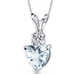 peora 14k white gold aquamarine and diamond pendant, aaa grade heart shape solitaire, 6mm, 0.75 carat total