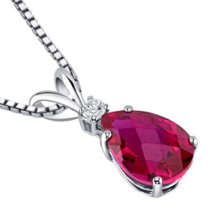 PEORA 14K White Gold 2.50 Carats Created Ruby with Genuine Diamond Pendant, Elegant Teardrop Solitaire, AAA Grade Pear Shape 10x7mm