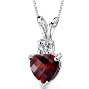 peora 14k white gold garnet and diamond heart pendant for women, genuine gemstone birthstone, 1.35 carats with 18 inch chain