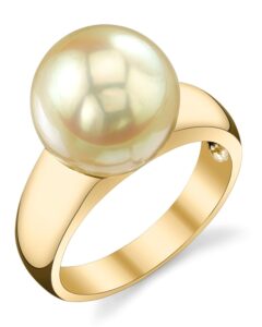 the pearl source 14k gold 10-11mm round genuine golden south sea cultured pearl abigail ring for women