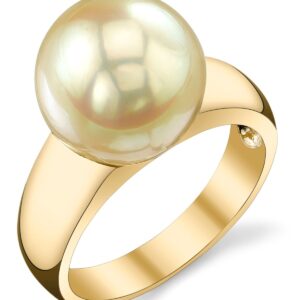 The Pearl Source 14K Gold 10-11mm Round Genuine Golden South Sea Cultured Pearl Abigail Ring for Women