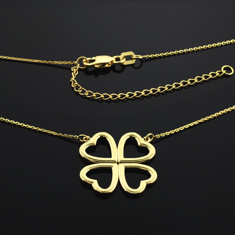 14k Gold Four-Leaf Heart Clover Necklace (16 Inches)