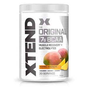 xtend original bcaa powder mango madness, sugar free post workout muscle recovery drink with amino acids for men & women, 14.8 oz