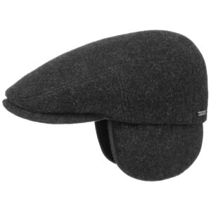 stetson kent wool earflaps flat cap women/men anthracite 7 1/4-7 3/8