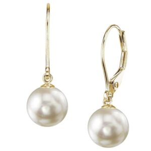 the pearl source 8.5-9.0mm white japanese akoya real pearl earrings for women - 14k gold leverback earrings | hypoallergenic earrings with genuine cultured pearls