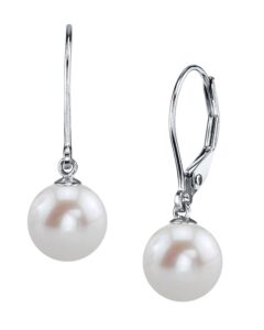 the pearl source aaaa quality white round freshwater cultured pearl hypoallergenic earrings for women | 14k gold leverbacks earring | white gold | 8.0-8.5mm