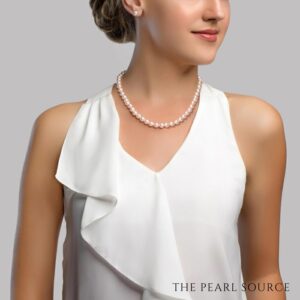 The Pearl Source 14K Gold 6.5-7.0mm AAAA Quality White Freshwater Cultured Pearl Necklace for Women in 17" Princess Length