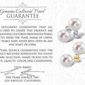 THE PEARL SOURCE 14K Gold 8-9mm Round White Freshwater Cultured Pearl Stud Earrings for Women