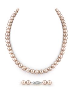 the pearl source 7-8mm aaa quality round pink freshwater cultured pearl necklace for women in 24" matinee length