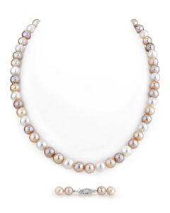 the pearl source 7.0-7.5mm freshwater pearl necklace for women - pearl strand necklace | multi-color 18" length pearl necklace with genuine cultured pearls