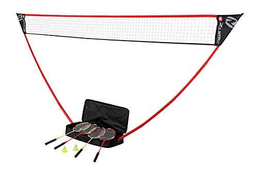 Zume Games Portable Badminton Set with Freestanding Base – Sets Up on Any Surface in Seconds – No Tools or Stakes Required,Red/Black/Green,1,OD0006W