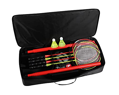 Zume Games Portable Badminton Set with Freestanding Base – Sets Up on Any Surface in Seconds – No Tools or Stakes Required,Red/Black/Green,1,OD0006W