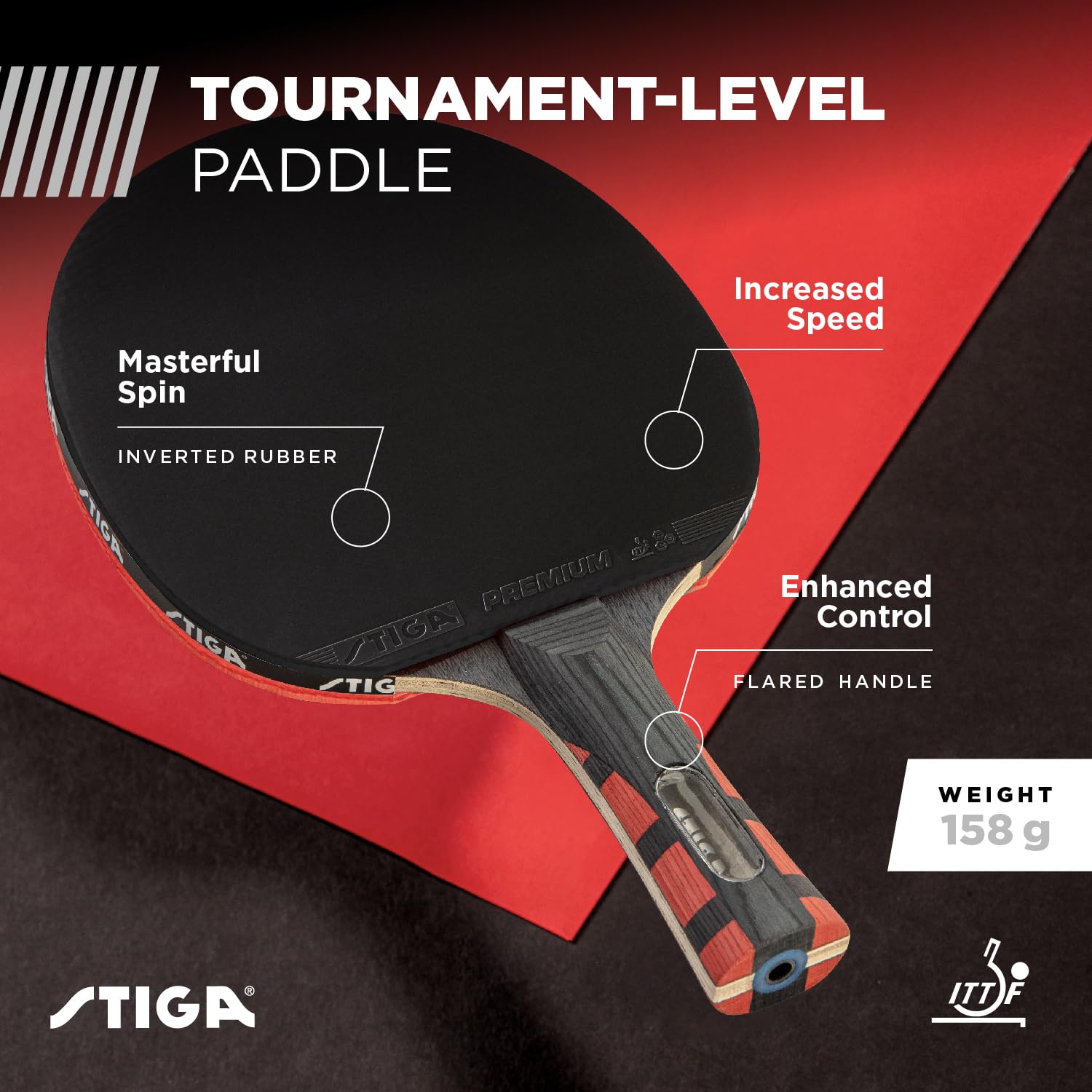 STIGA Evolution Performance Ping Pong Paddle - 6-ply Light Blade - 2mm Tournament-Approved Premium Sponge - Flared Handle for Next-Gen Grip & Control - Performance Table Tennis Racket