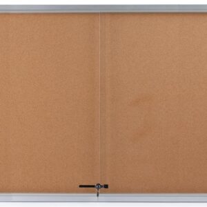 5' x 3' Enclosed Bulletin Board with Sliding Glass Doors, Cork Board Display Surface, 60" x 36" Message Board for Wall Mount, Mounting Bracket Included, Silver, Aluminum Frame