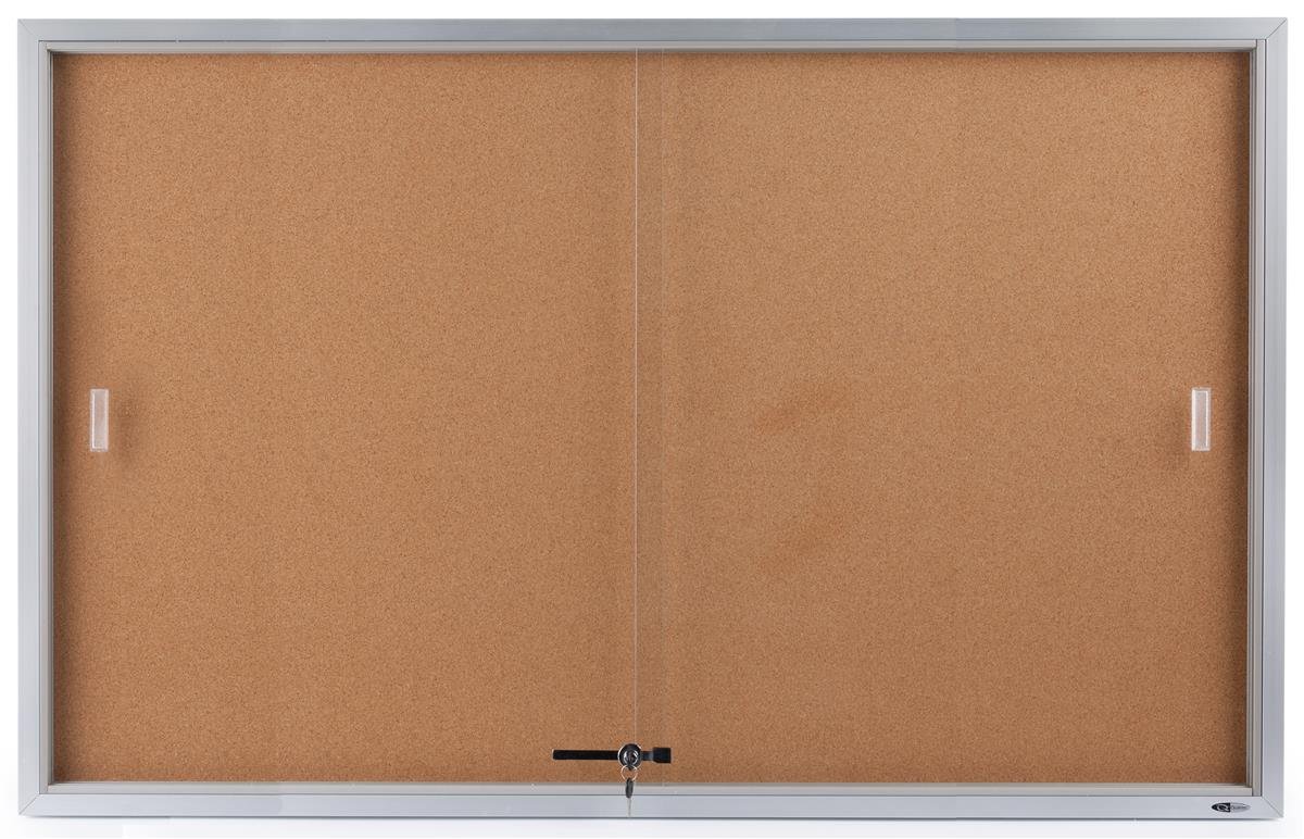 5' x 3' Enclosed Bulletin Board with Sliding Glass Doors, Cork Board Display Surface, 60" x 36" Message Board for Wall Mount, Mounting Bracket Included, Silver, Aluminum Frame