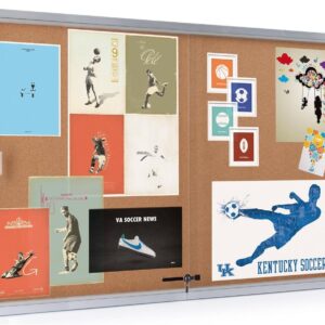 5' x 3' Enclosed Bulletin Board with Sliding Glass Doors, Cork Board Display Surface, 60" x 36" Message Board for Wall Mount, Mounting Bracket Included, Silver, Aluminum Frame