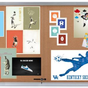 5' x 3' Enclosed Bulletin Board with Sliding Glass Doors, Cork Board Display Surface, 60" x 36" Message Board for Wall Mount, Mounting Bracket Included, Silver, Aluminum Frame