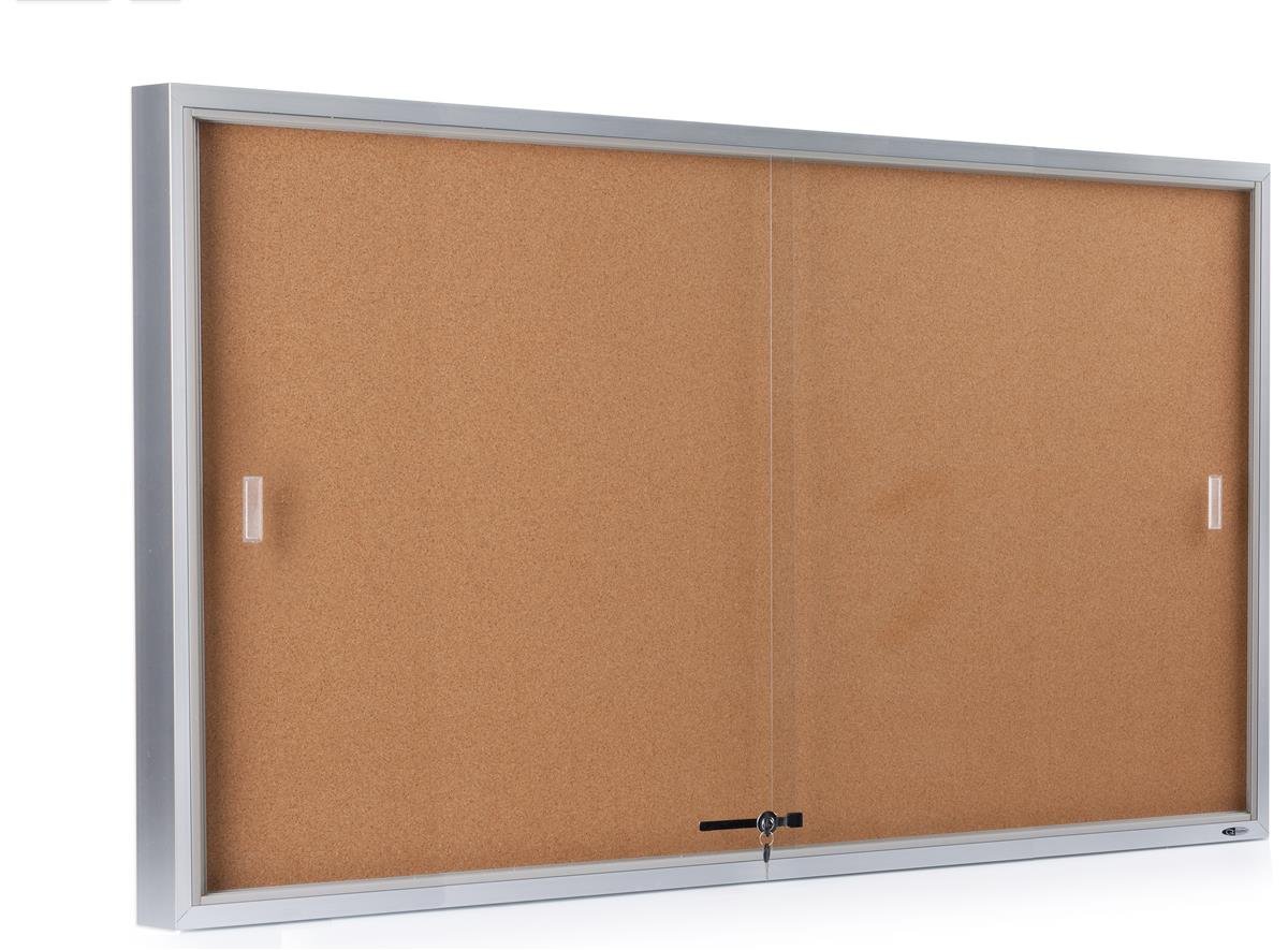 5' x 3' Enclosed Bulletin Board with Sliding Glass Doors, Cork Board Display Surface, 60" x 36" Message Board for Wall Mount, Mounting Bracket Included, Silver, Aluminum Frame