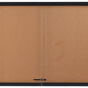 Enclosed Sliding Door Cork Bulletin Board, 5 x 3 Feet, Self-healing Corkboard Display Surface, 60" x 36" Notice Board for Wall Mount with Included Mounting Hardware, Black, Aluminum Frame