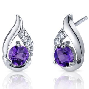 peora amethyst earrings 925 sterling silver, radiant teardrop studs, natural gemstone birthstone, 1 carat total round shape 5mm, friction backs