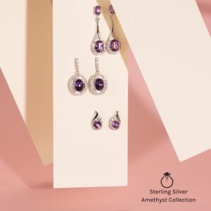 Peora Amethyst Earrings 925 Sterling Silver, Radiant Teardrop Studs, Natural Gemstone Birthstone, 1 Carat Total Round Shape 5mm, Friction Backs