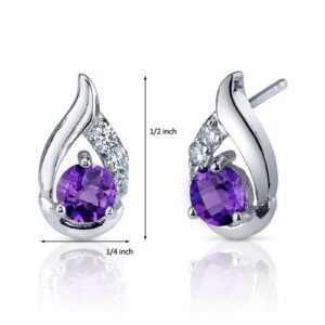 Peora Amethyst Earrings 925 Sterling Silver, Radiant Teardrop Studs, Natural Gemstone Birthstone, 1 Carat Total Round Shape 5mm, Friction Backs