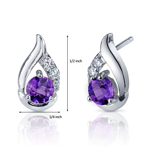 Peora Amethyst Earrings 925 Sterling Silver, Radiant Teardrop Studs, Natural Gemstone Birthstone, 1 Carat Total Round Shape 5mm, Friction Backs